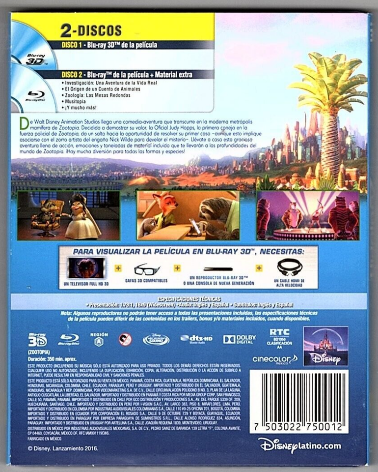 Disney's Zootopia (Blu-ray 3D + Blu-ray, 2016, Import) Jason Bateman | eBay