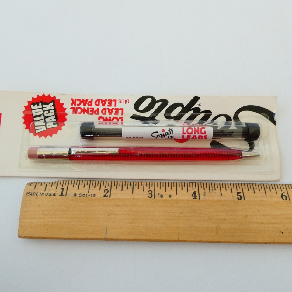 Vtg Scripto Long Lead Pencil & Lead Pack B319 NOS Red Clear 1980s New ...