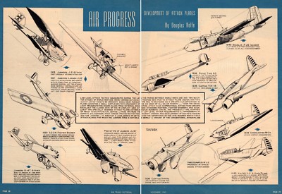 1945 vintage WW2 era Print Aviation Art , ATTACK PLANES by Douglas ...