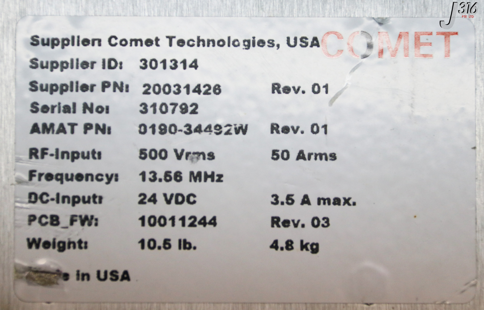 32646 COMET AUTOMATCH, 13.56MHZ, 500VRMS, 301314, AMAT 0190-34492W ...
