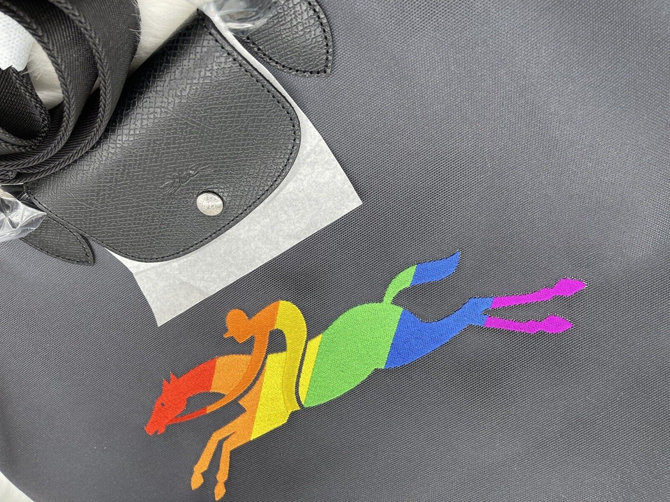 AUTH NWOT Longchamp Le Pliage Rainbow Logo Large Canvas Travel Bag In ...