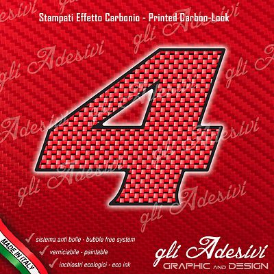Adhesive Stickers Number 4 Moto Car Cross Race Carbon Effect Red 5 CM ...