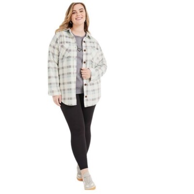 Maurices Green Brown White Plus Size Wilder Plaid Shacket Size 3X Women ...