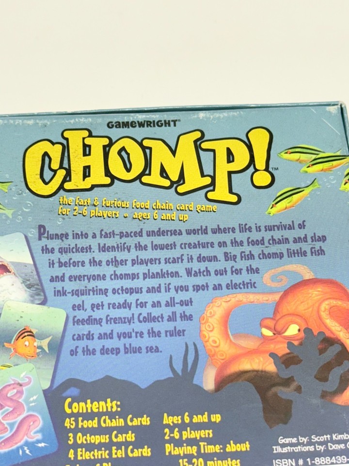 Chomp Card Game COMPLETE Gamewright 2000 Kids Fun Silly Sea Food Chain ...