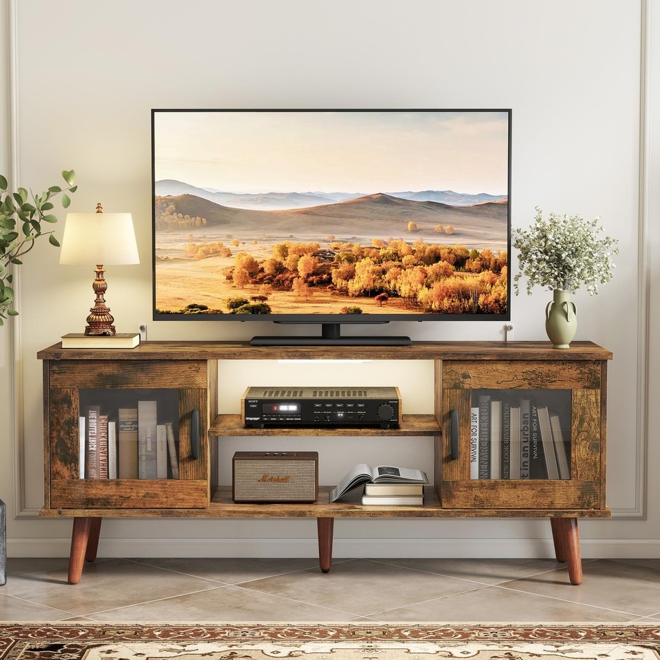 Wood TV Stands for Living Room, Modern Mid Century Entertainment Center ...