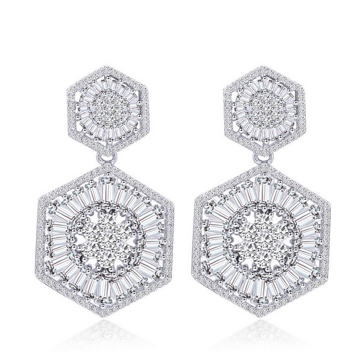 Women's Wedding Bridal 925 Sterling Silver Poster Hexagon Shape Earring ...