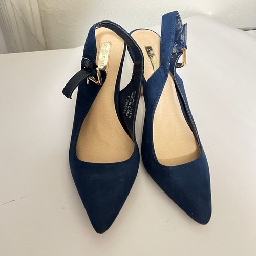 Atmosphere Navy Blue Slingback Pointed Toe Kitten Heels Office Formal ...