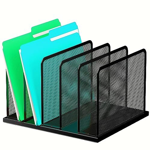 5 Section Mesh File Sorter Organizer Bookshelf for Home Office Desk ...