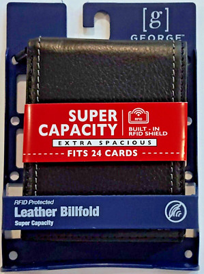 GEORGE BIFOLD WALLET JUMBO RFID MEN GENUINE Black LEATHER FITS 17 CARD ...