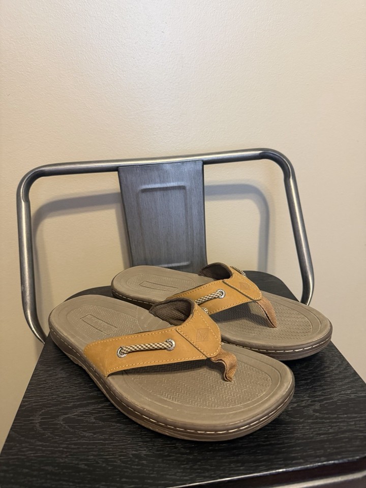 Sperry Men’s 8 Leather Thong Flip Flop Sandals Brown Casual Beach | eBay