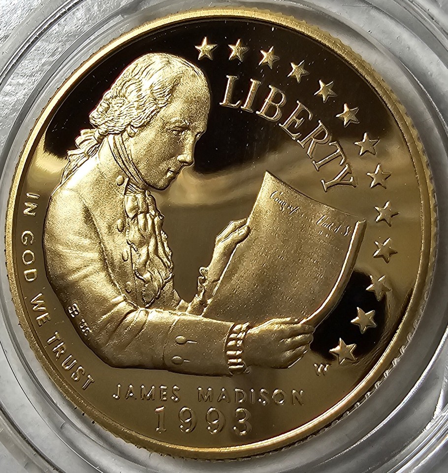 1993 W Liberty James Madison Bill Of Rights Proof Commemorative $5 Gold ...