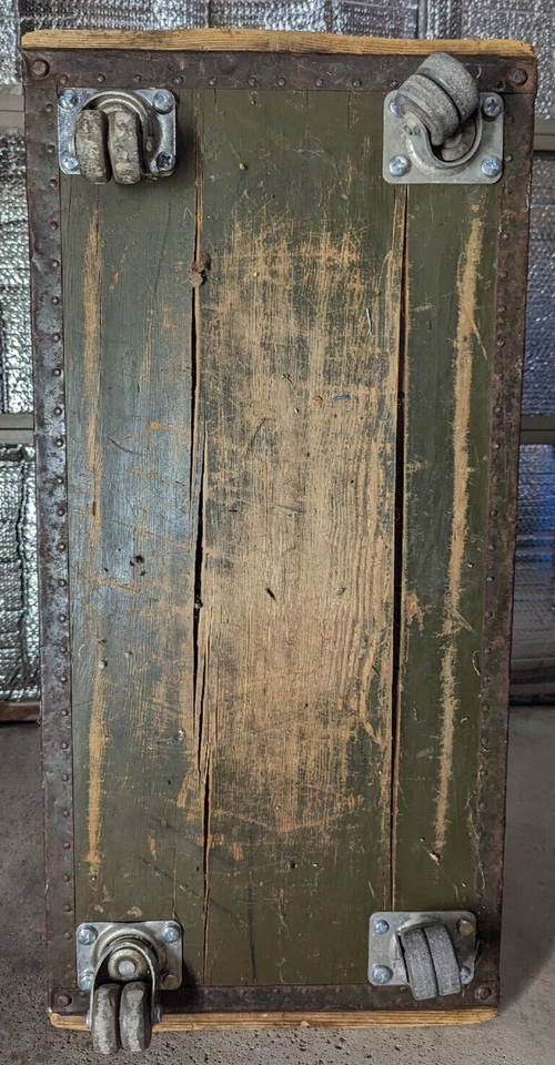 VTG WW2 Military Foot Locker Coffee Table Chest 1943 Trunk w/ Rollers ...