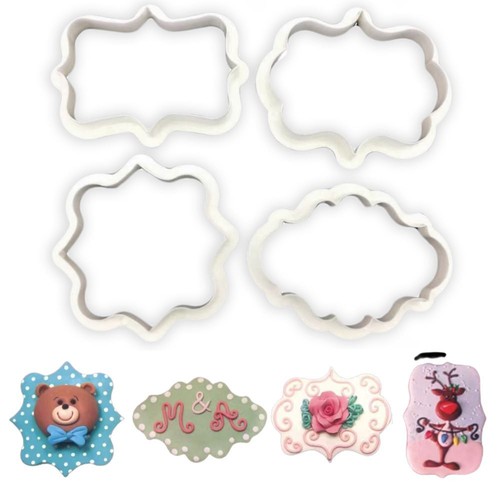Set of 4 Assorted Plastic Plaque Frame Cookie Cutters - Shaped Sign ...