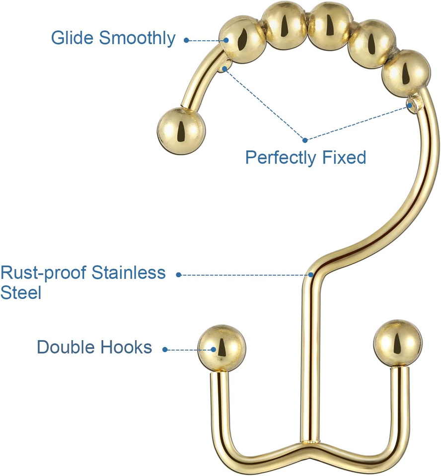 Curved Gold Shower Curtain Rod & 12 Pcs Gold Double Sided Shower ...