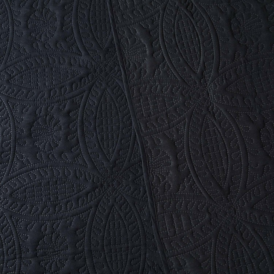 Solid Black Oversized 3pc Quilt Set Coverlet Twin XL Full Queen Cal ...