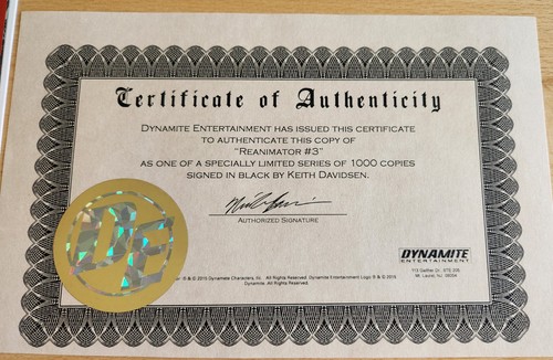 REANIMATOR #3 Signed by Keith Davidsen with COA | eBay