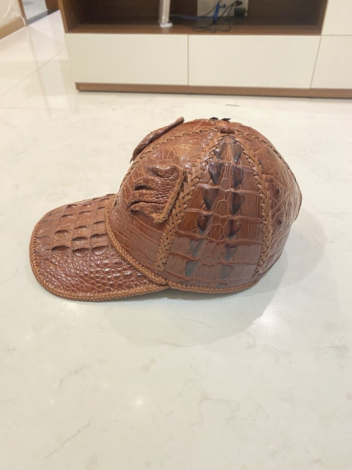 Brown Leather Genuine Crocodile Skin Hat! | eBay
