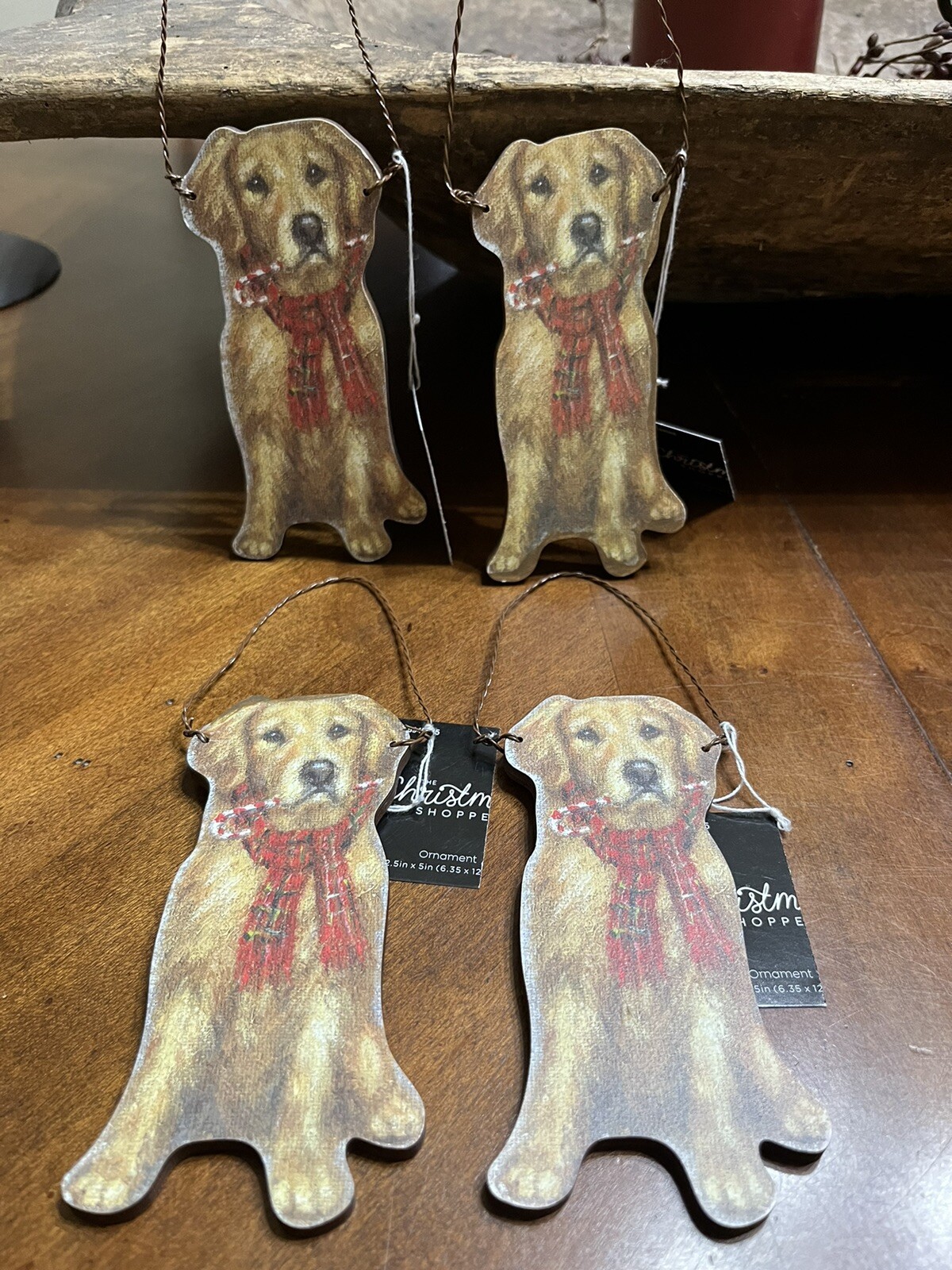 Yellow Lab Ornaments Vintage Style With Plaid Scarf & Candy Canes Set ...