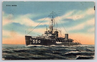 US Navy Lead Ship Minesweeper USS Raven AM 55 Postcard Linen | eBay