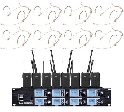 8 Pack Wireless Microphone UHF Professional Stage Cordless Headset Mic ...