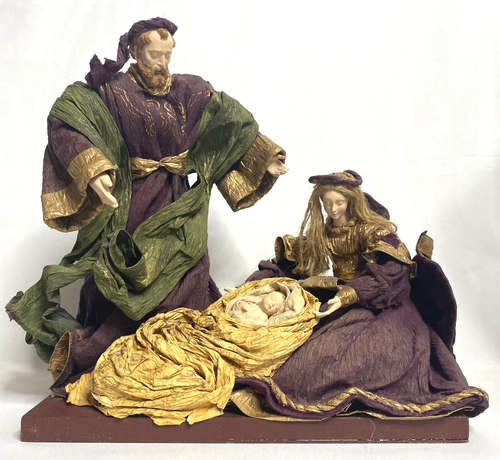 Vintage Fabric Mache Holy Family Nativity Jesus Mary Joseph Figurine 12 ...