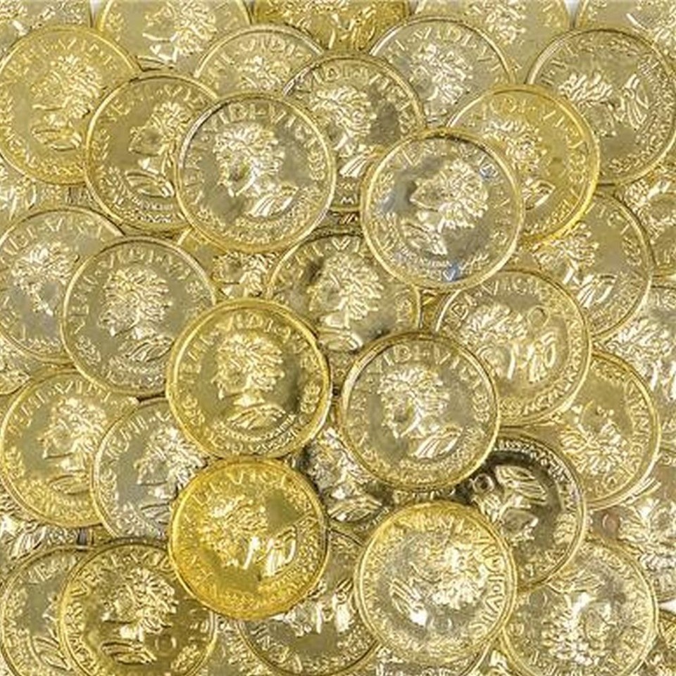 144 PLASTIC GOLD COINS PIRATE TREASURE CHEST PLAY MONEY BIRTHDAY PARTY ...