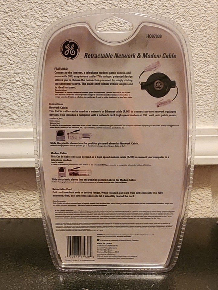 GE Network & Modem Retractable Cable 6ft. PC / Apple Compatible # ...