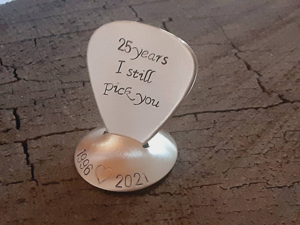 Sterling silver guitar pick with stand for silver anniversary - 25th | eBay