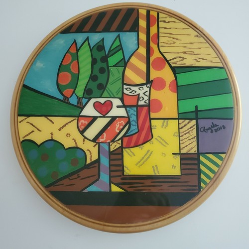 Artist signed Hand Painted Wood Lazy Susan by Angela for Veta Artesania ...