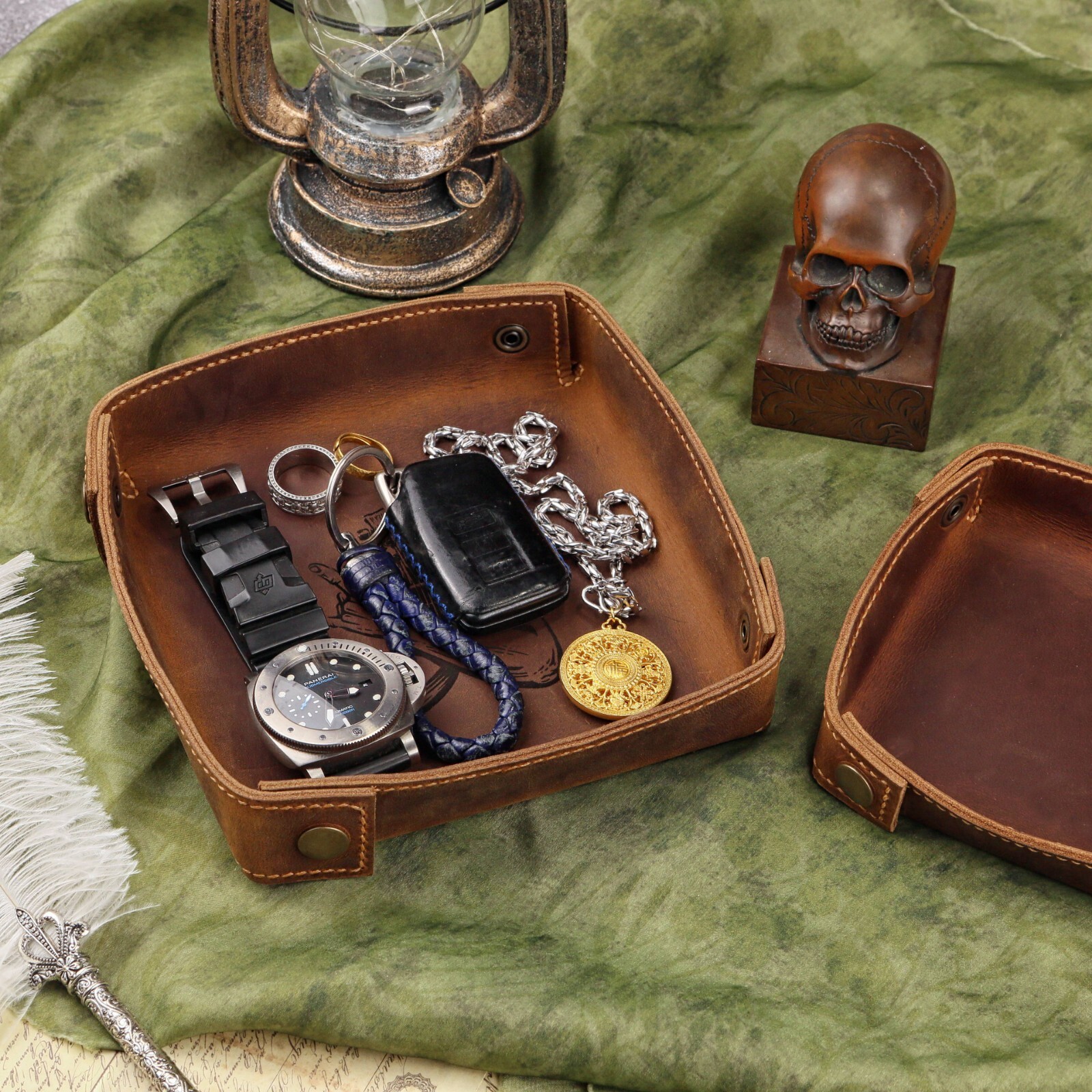 Personalized Leather Valet Tray Leather Catchall Tray Custom Engraved ...