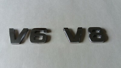 NEW 3D CHROME / SILVER LETTERS spelling V6 V8, SELF ADHESIVE, GOOD ...