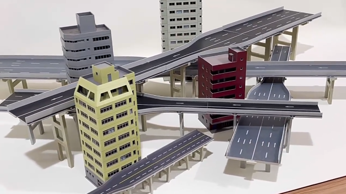 HO N Scale Diorama Highway Viaduct City Railway Scene Building Model ...