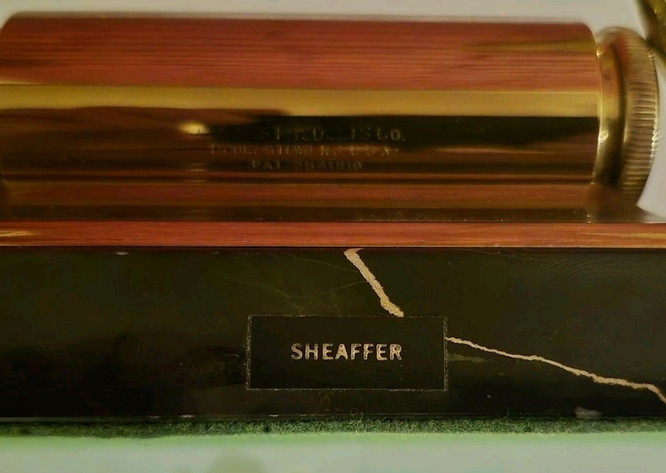 Vintage SHEAFFER CALENDAR 1 WHITE DOT Fountain Pen Desk Set Marble Base ...