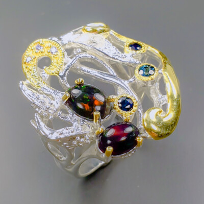 Natural Heated Black Opal Ring 925 Sterling Silver Size 7.5 /B-R1005 | eBay