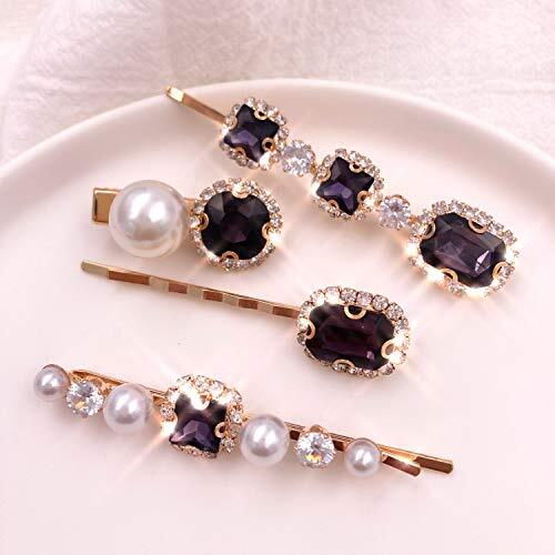 4PCS Royal Crystal Pearl Gold Bobby Pins Decorative Hair Slides Clips ...