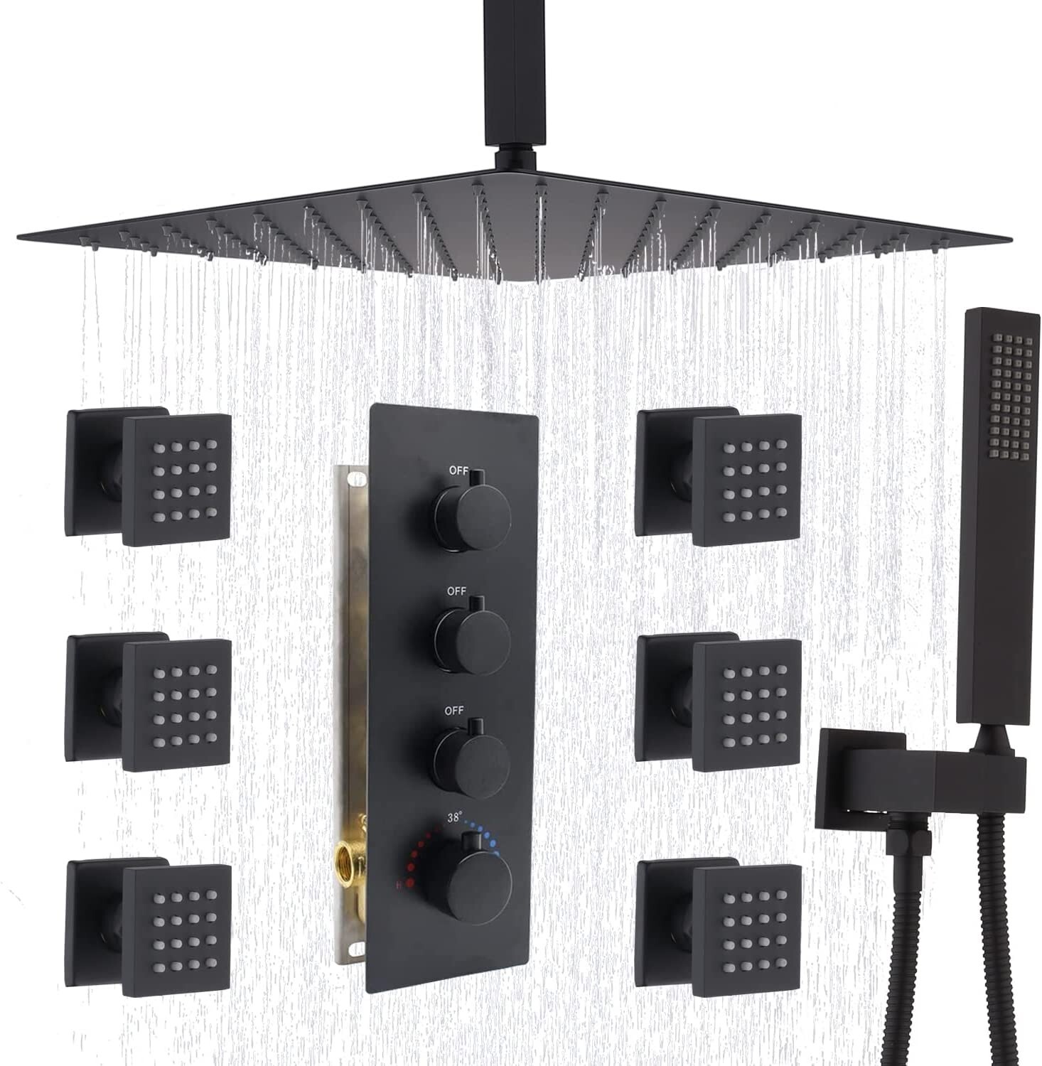 Enga Body Jet Shower System, 16 Inch Ceiling Rainfall Shower System ...