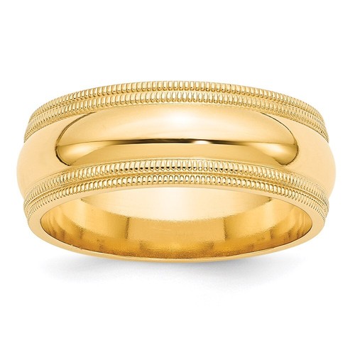 14k Yellow Gold 8mm Double Milgrain Wedding Band Ring Size 11 for Men ...