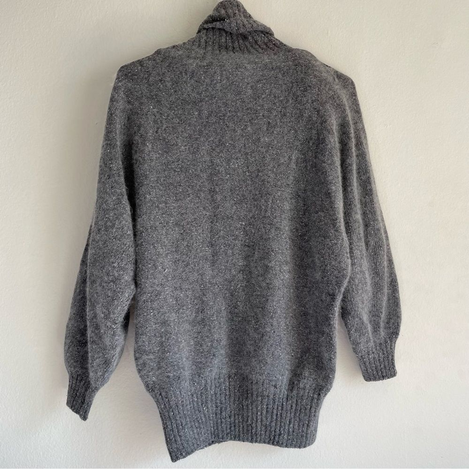 IB Diffusion vintage leather angora gray turtleneck oversize studded ...
