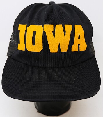 Rare Vintage Iowa Hawkeyes NCAA Trucker Mesh Snapback Hat Cap 80s Made ...
