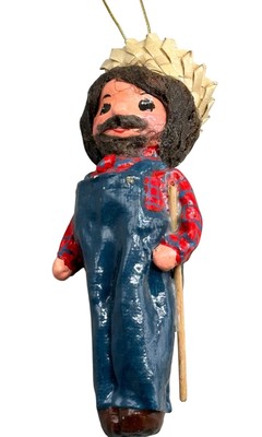 vintage Christmas paper mache farmer tree ornament overalls stray hat ...