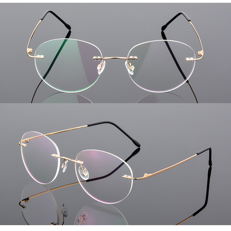Men Women Rimless Anti Blue Light Reading Glasses Oval Frame Metal Leg ...