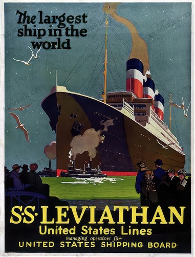 SS Leviathan 1923 Vintage Travel Poster Ocean Liner Ship Wall Art Print ...