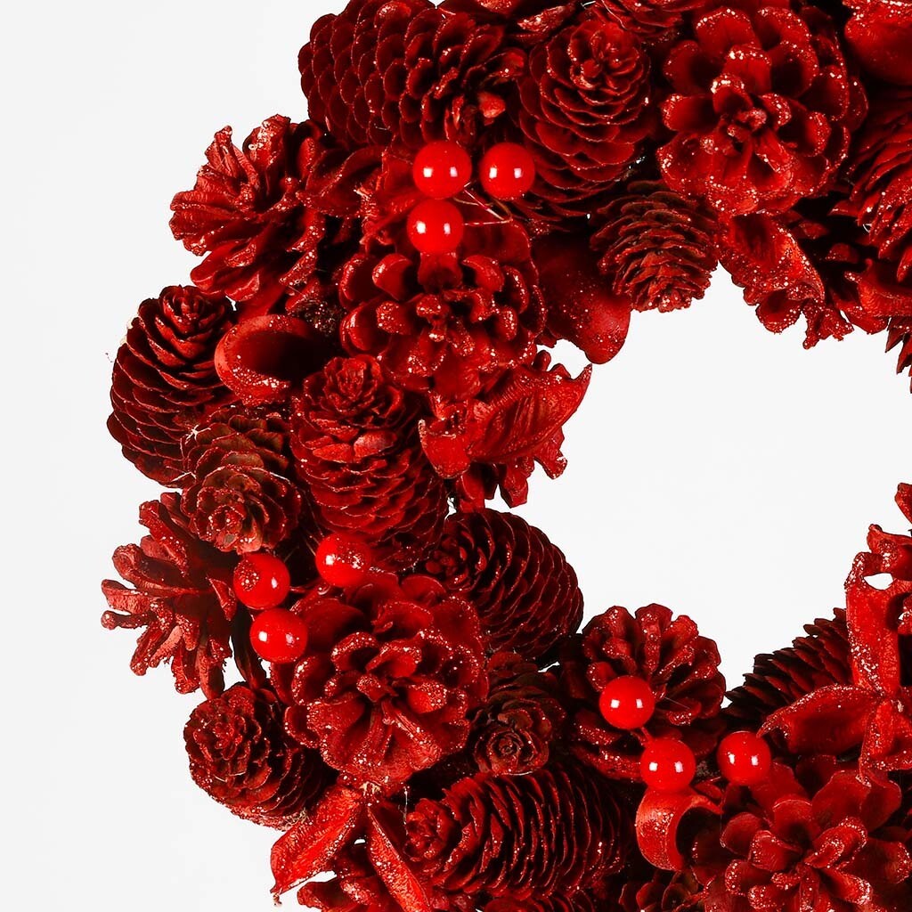30cm Christmas Wreath Festive Hanging Scarlet Red Outdoor Glitter ...