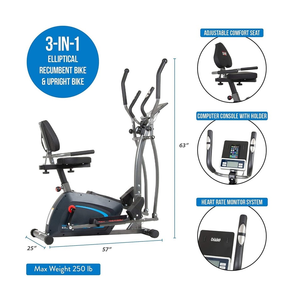 Body Champ 3-in-1 Exercise Machine, Trio Trainer, Elliptical and ...