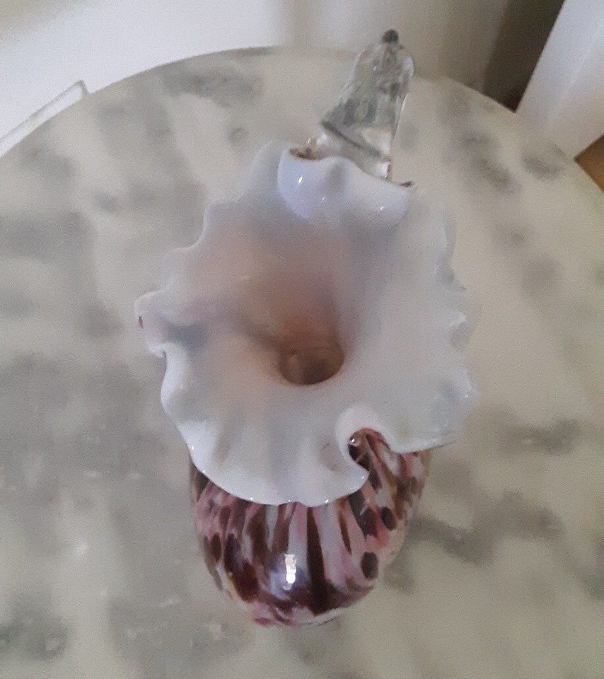 Bohemian Spatter Art Glass Pillow Shape Footed Handled Ewer | eBay