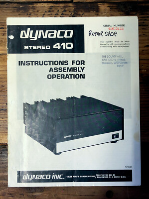 Dynaco Stereo 410 ST-410 Amplifier Assembly & Operation Manual *Orig ...