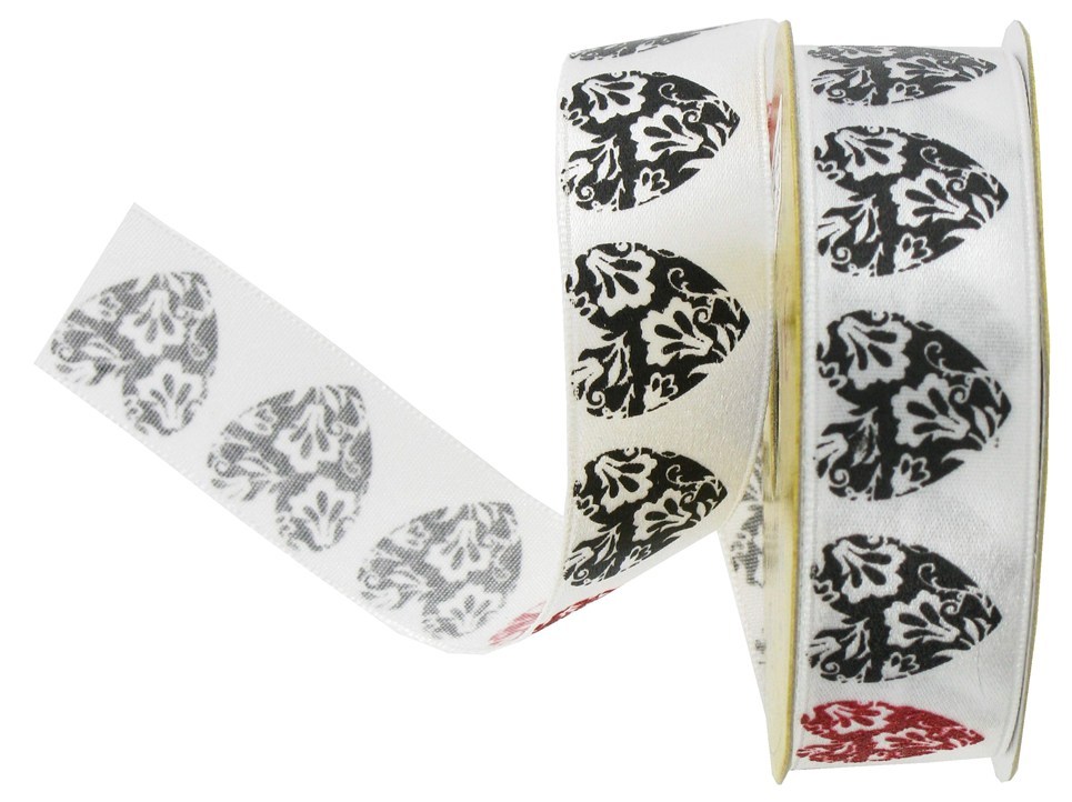 Robert Stanley Collection 7/8" BLACK, WHITE & RED HEART SATIN RIBBON ...