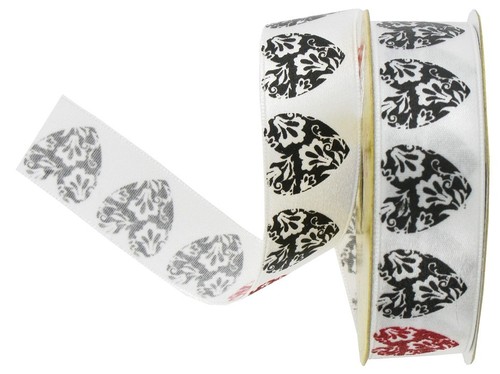 Robert Stanley Collection 7/8" BLACK, WHITE & RED HEART SATIN RIBBON ...