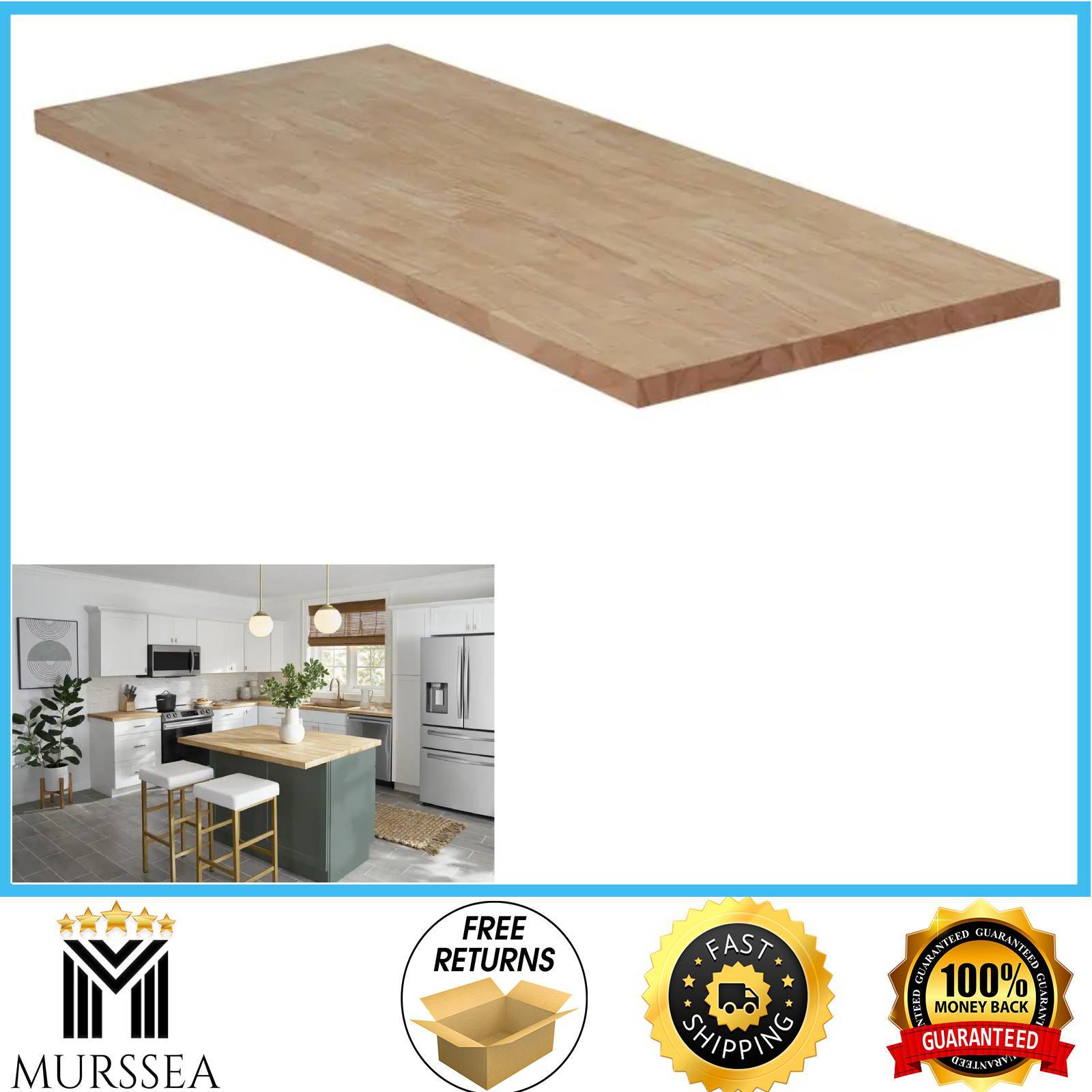 6 Ft. L X 25 In. D Unfinished Hevea Solid Wood Butcher Block Countertop ...
