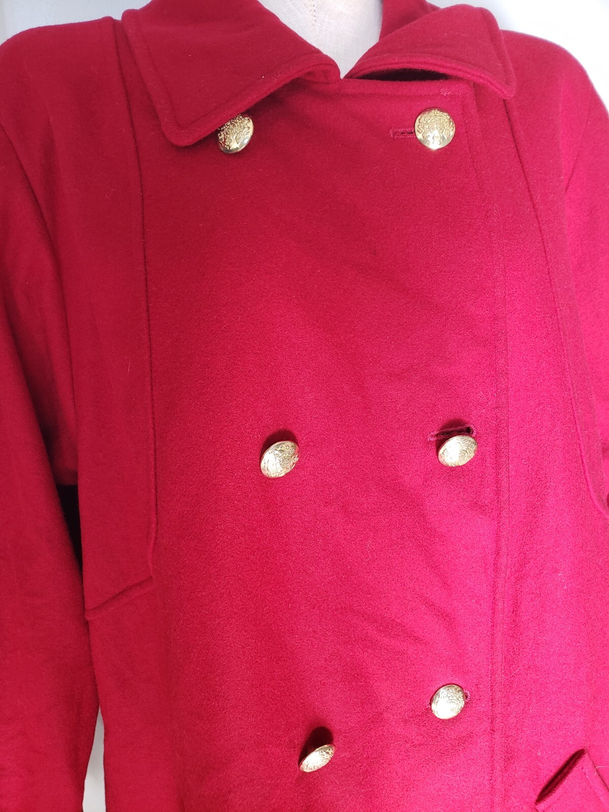 Vtg. Komitor Womens Coat Wool Blend Long RED Button Front Pockets Sz ...